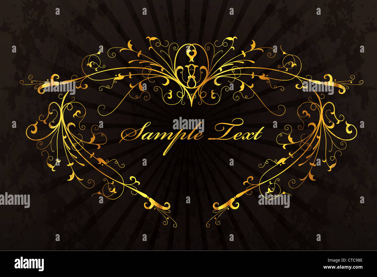 vintage gold floral frame with rays Stock Photo - Alamy