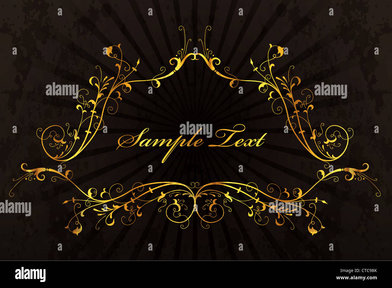 vintage gold floral frame with rays Stock Photo - Alamy