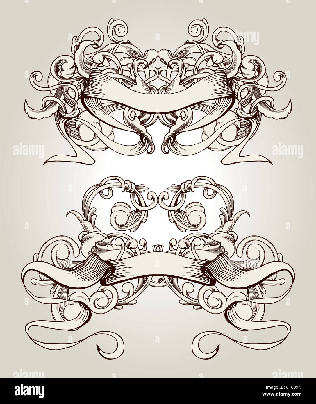 vector vintage floral with scroll Stock Photo - Alamy