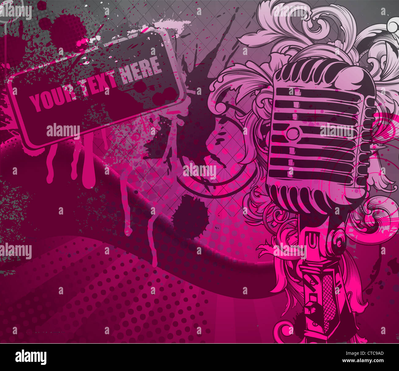 vector concert poster with microphone Stock Photo - Alamy