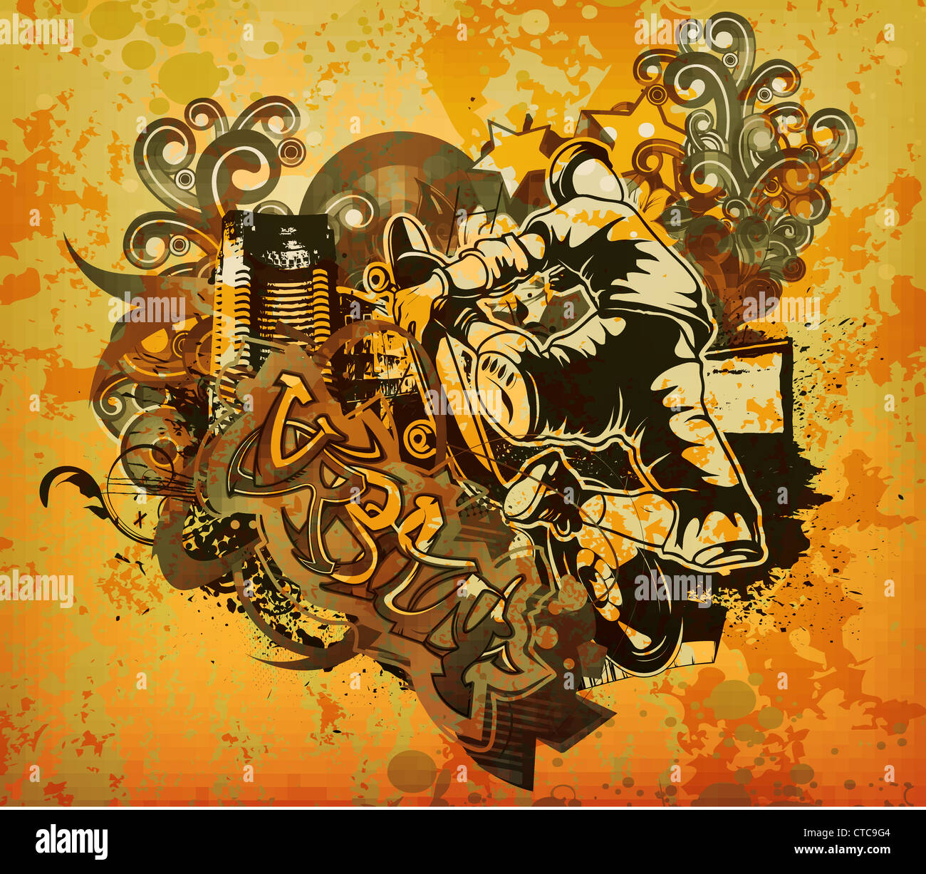 vector urban background with skater Stock Photo - Alamy