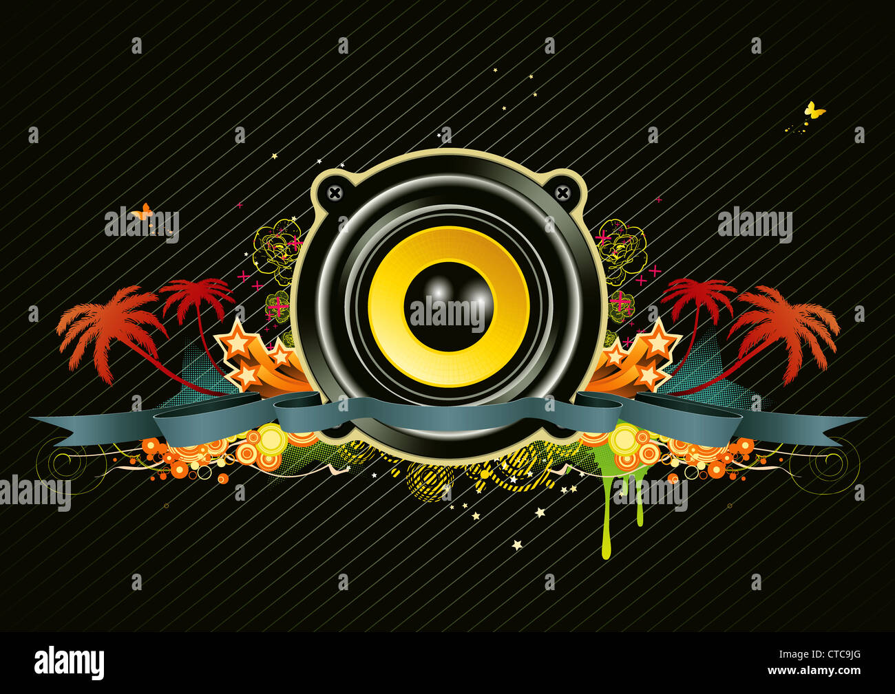 Vector illustration of urban music scene - Speaker with star wreath ...
