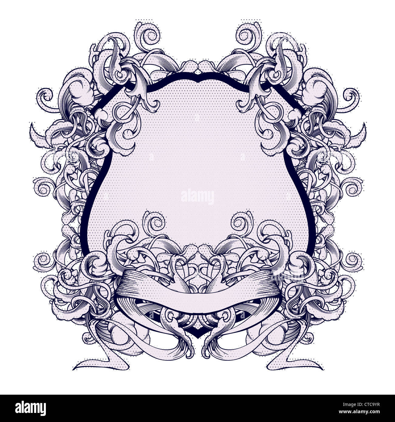 vintage shield with floral and scroll Stock Photo - Alamy