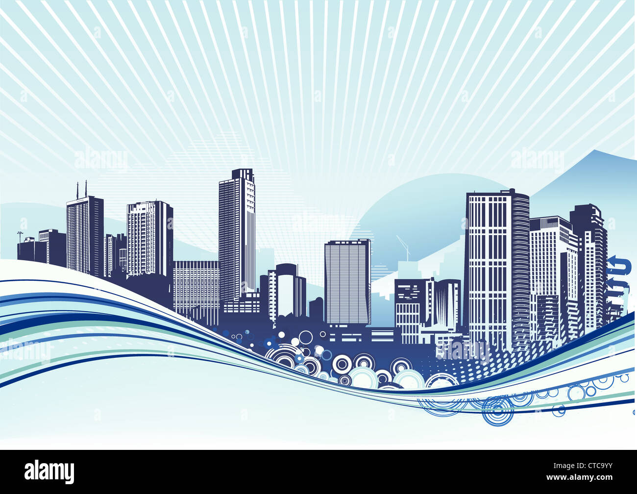 Vector illustration of Big City. Blue urban background with abstract ...
