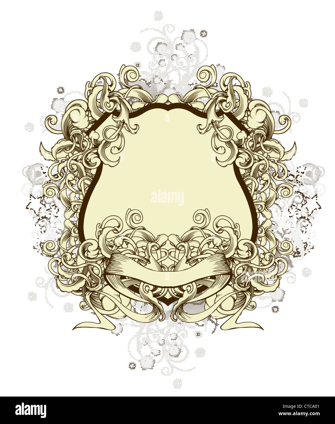 vintage shield with floral and scroll Stock Photo - Alamy