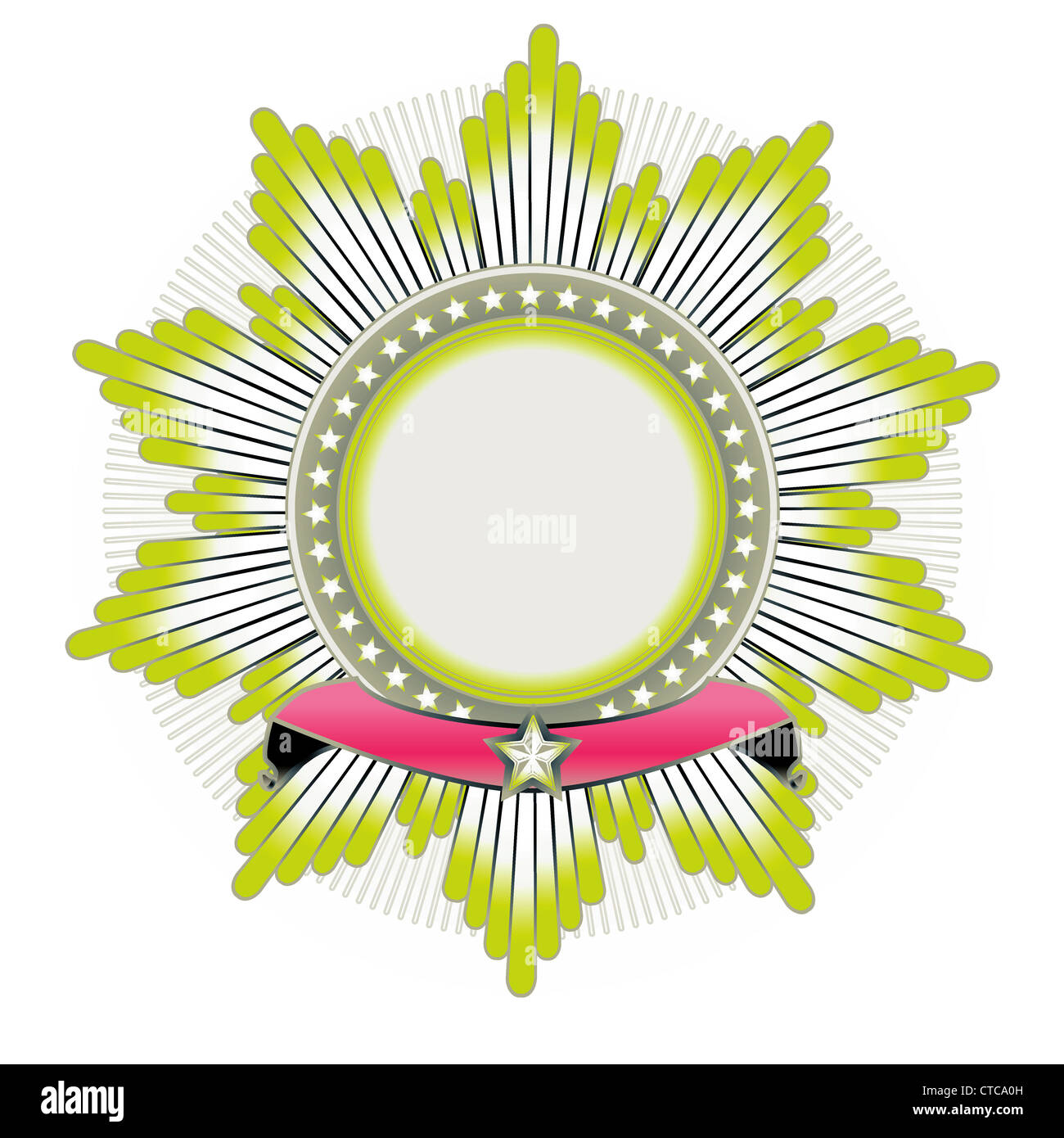 Vector illustration of star shaped Insignia with banner. Blank, so you ...