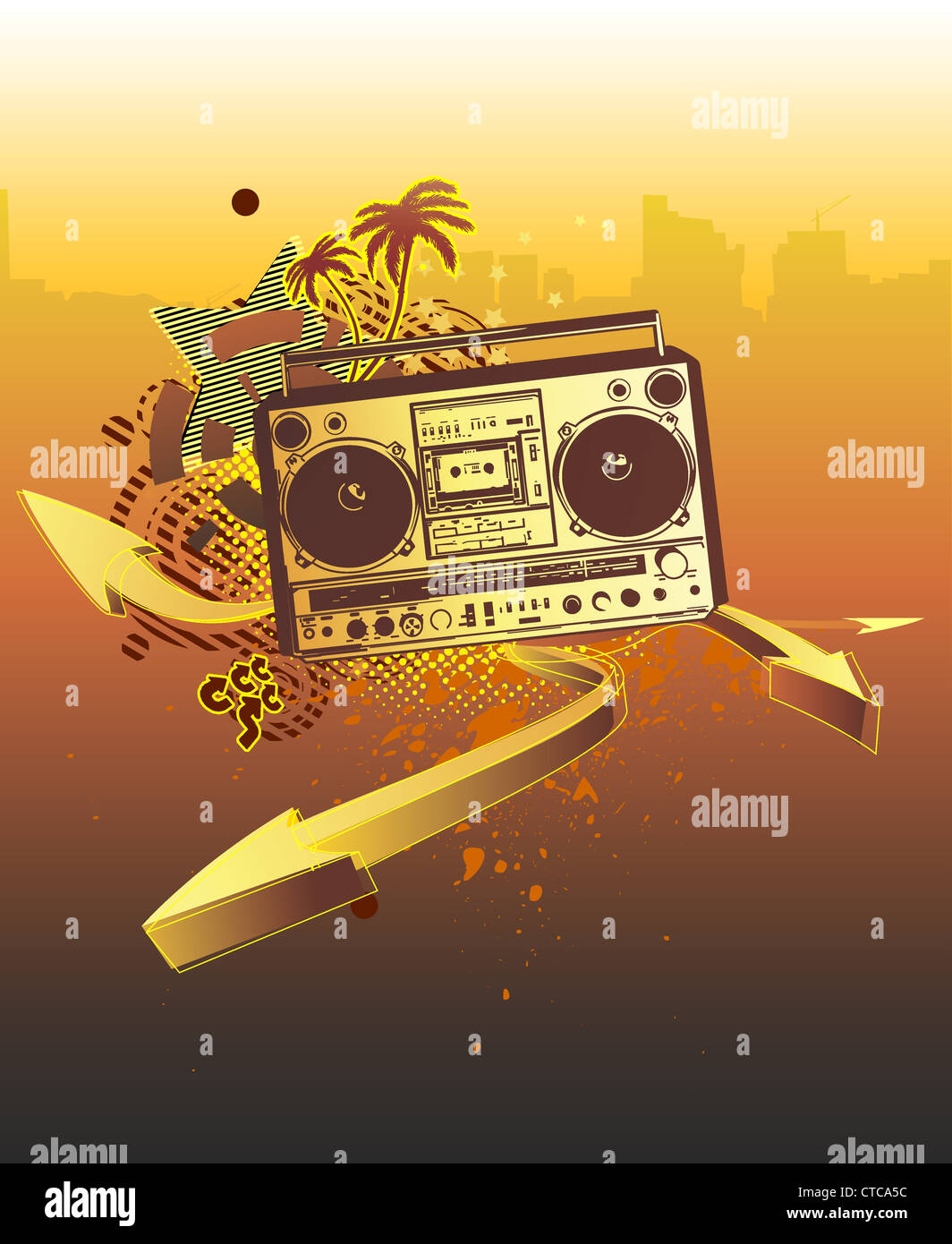 Vector illustration of urban music grunge background with stars and ...