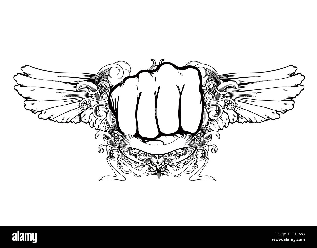 vector vintage fist with wings Stock Photo - Alamy