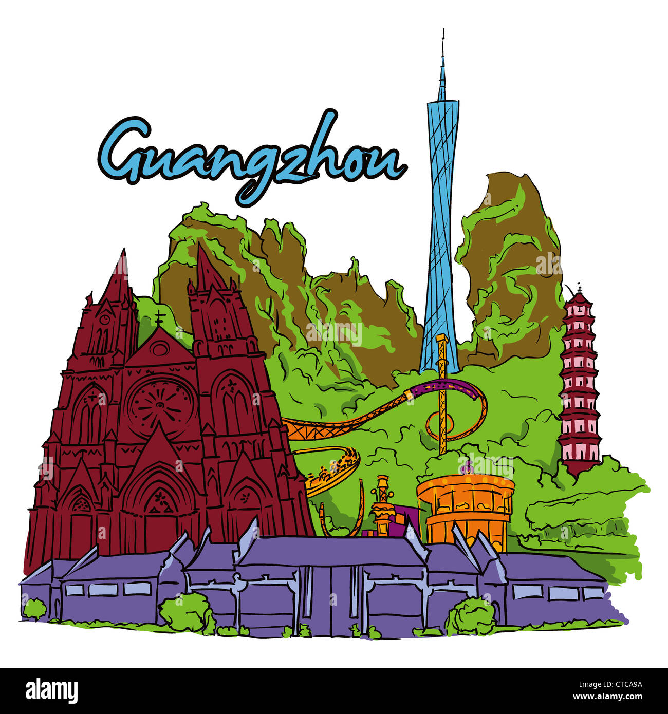 guangzhou doodles vector illustration Stock Photo - Alamy
