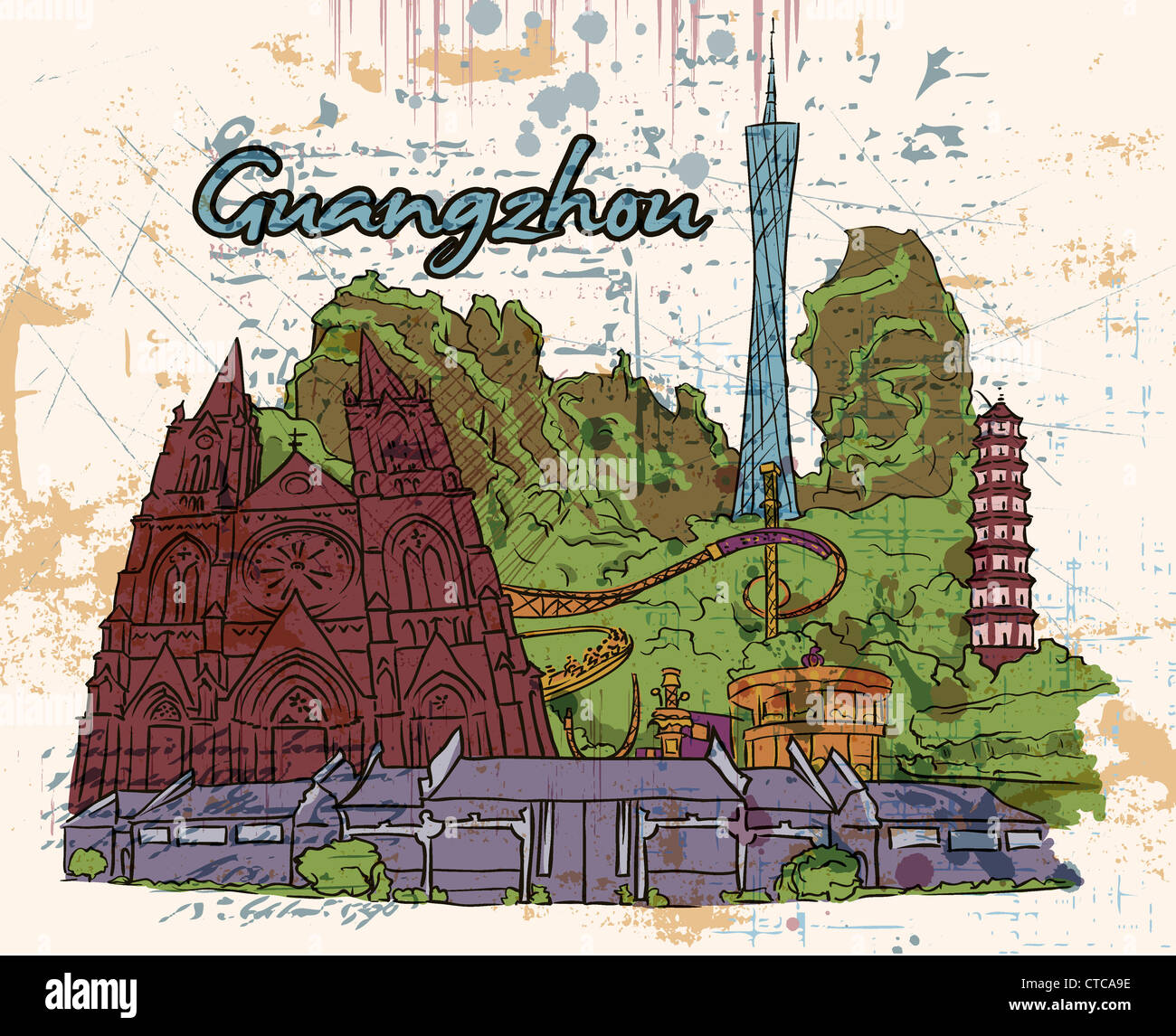 guangzhou doodles vector illustration Stock Photo - Alamy