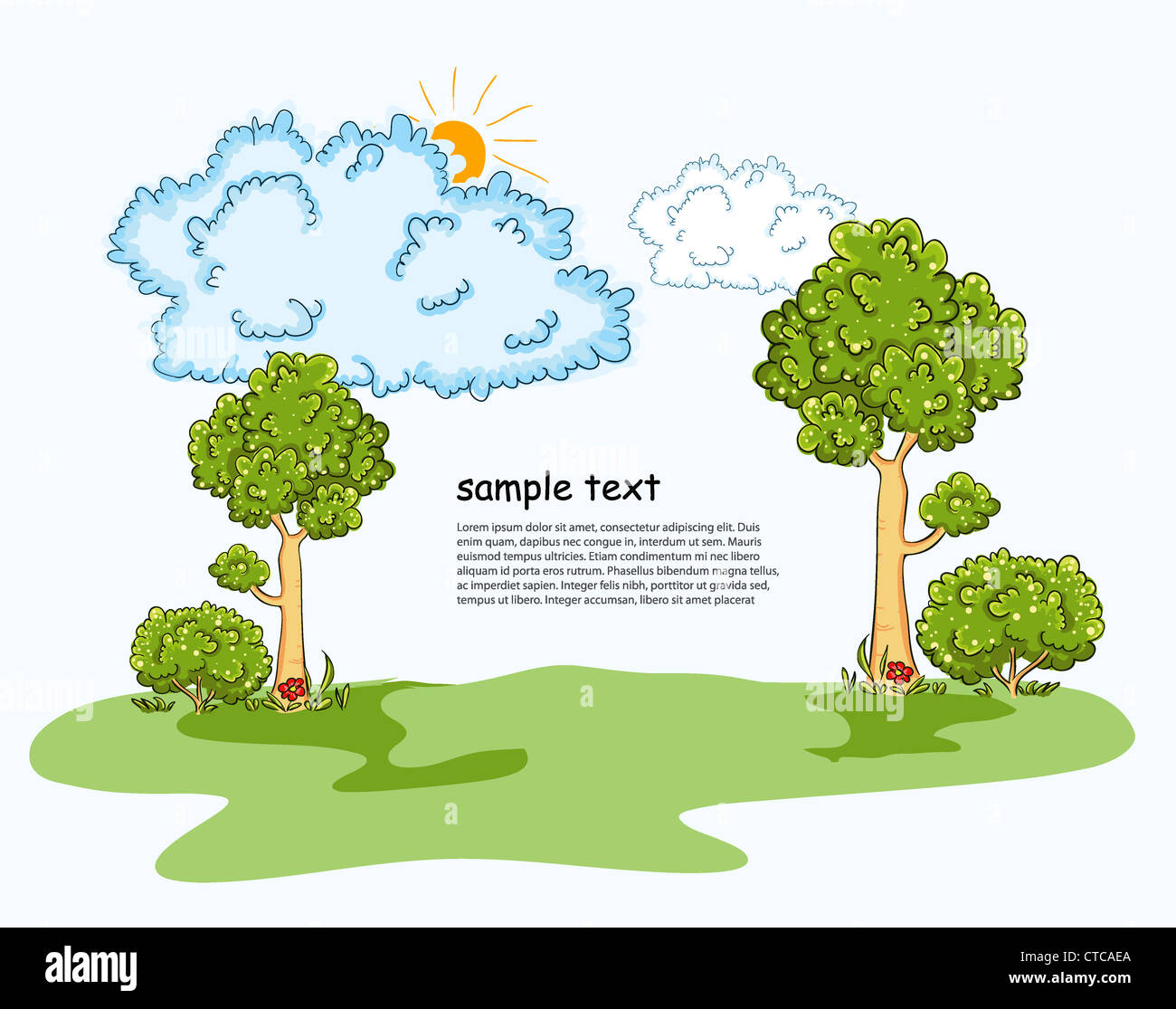 vector trees with clouds Stock Photo - Alamy