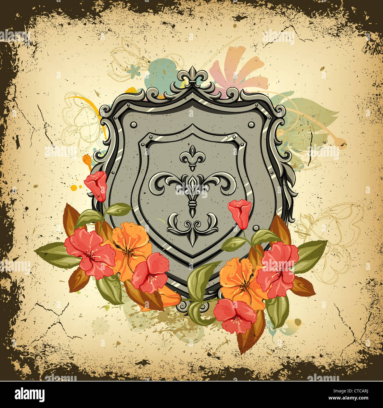 shield with floral vector illustration Stock Photo - Alamy