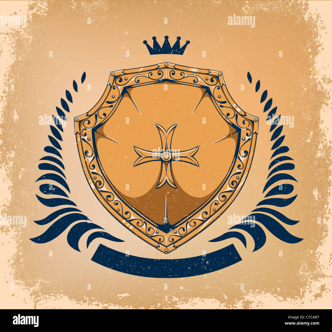 vector vintage emblem with shield Stock Photo - Alamy