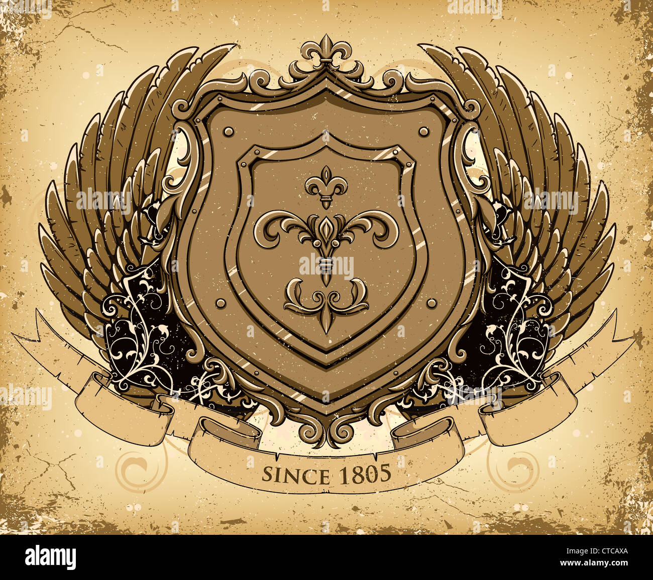 vector vintage emblem with shield Stock Photo - Alamy