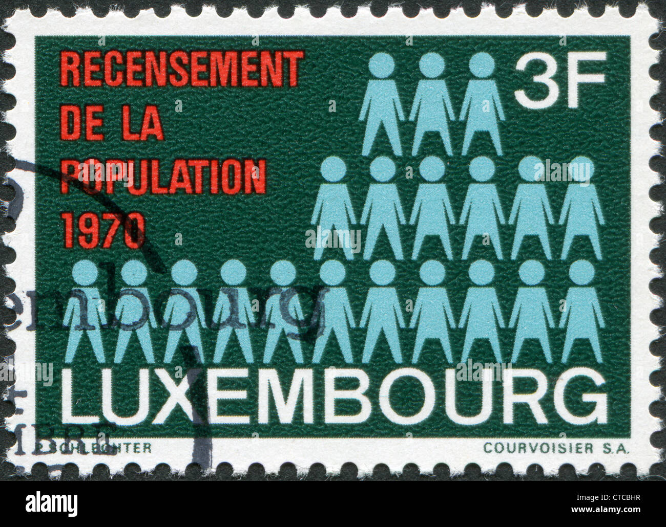 A stamp printed in Luxembourg, is devoted to census shows number of ...