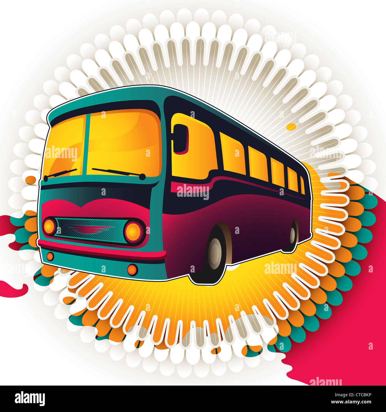Colorful background with retro bus Stock Photo - Alamy