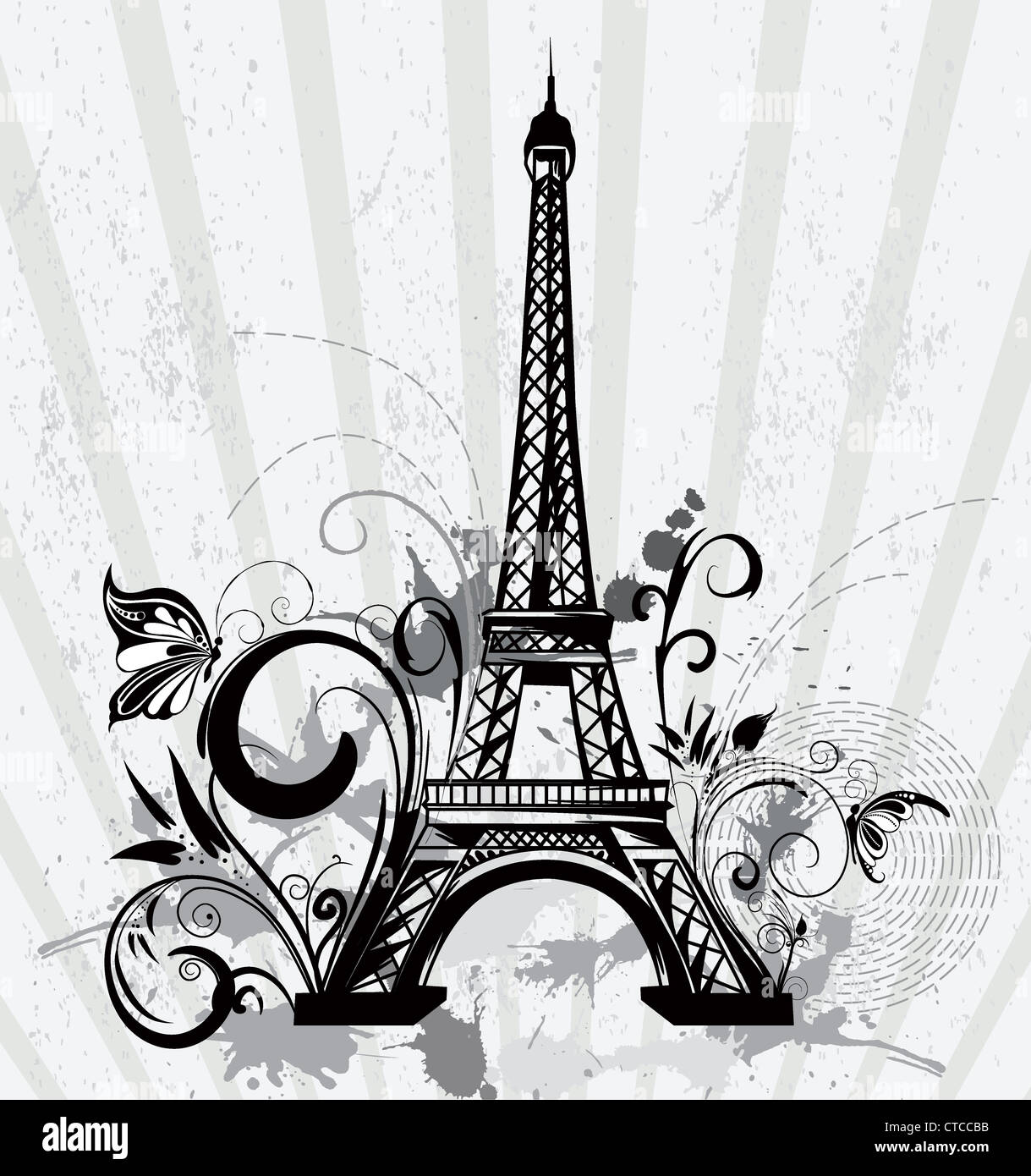 vector eiffel tower with floral and grunge Stock Photo - Alamy