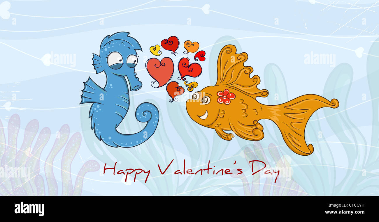 vector valentine's day background with sea creatures Stock Photo - Alamy