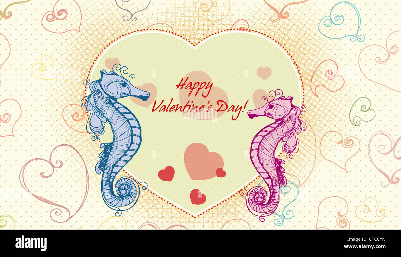 vector valentine's day background with sea creatures Stock Photo - Alamy