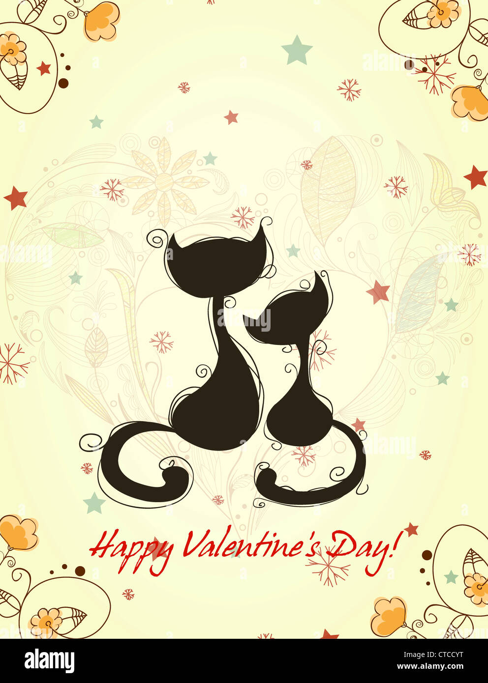 vector valentine's day background with cats Stock Photo - Alamy