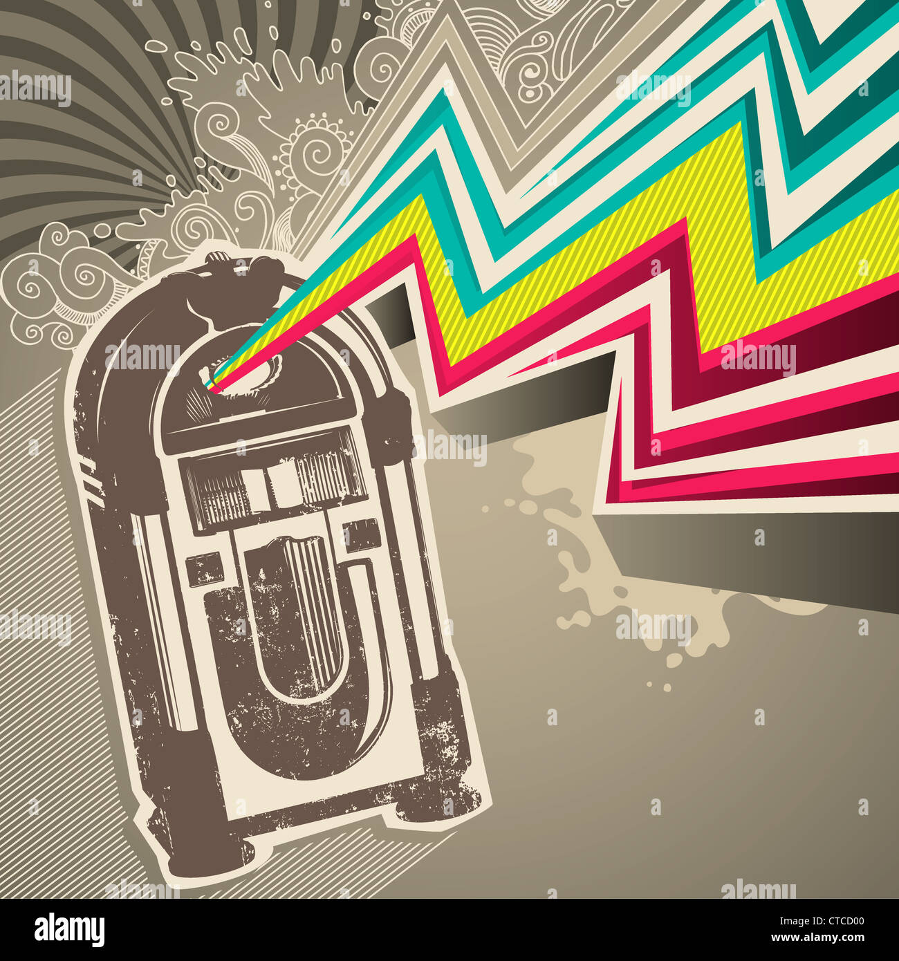 Designed retro banner with jukebox Stock Photo - Alamy