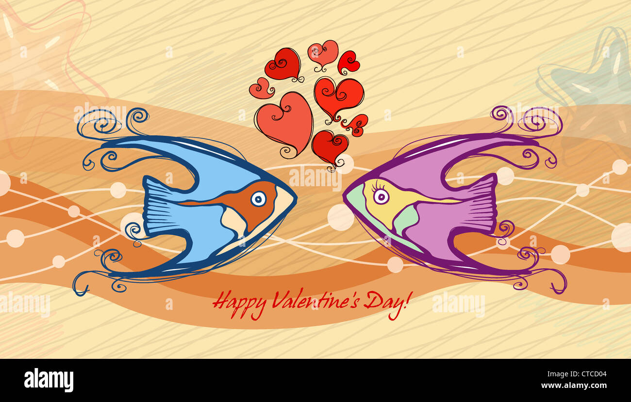vector valentine's day background with sea creatures Stock Photo - Alamy