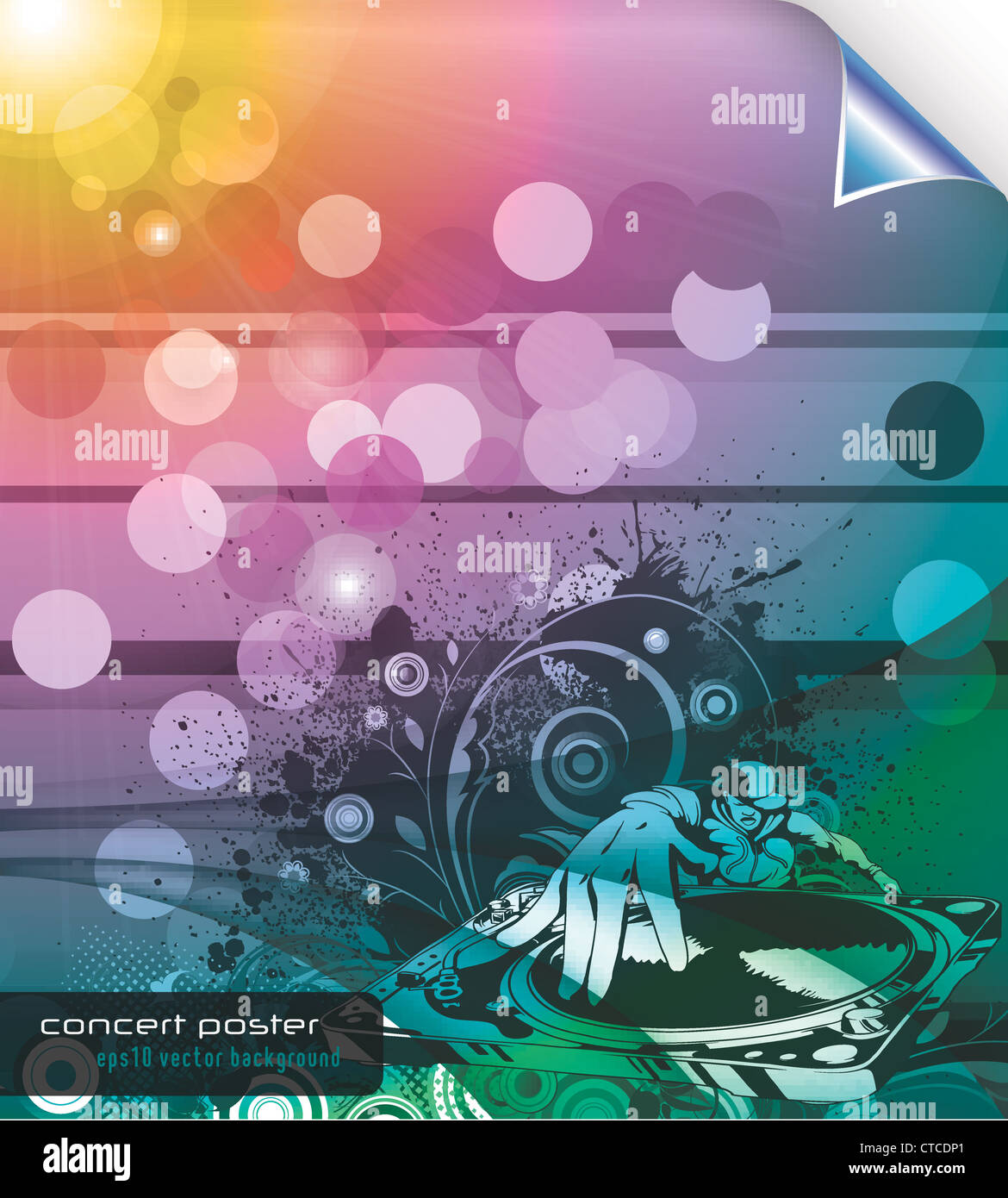 vector music background with dj and floral Stock Photo - Alamy