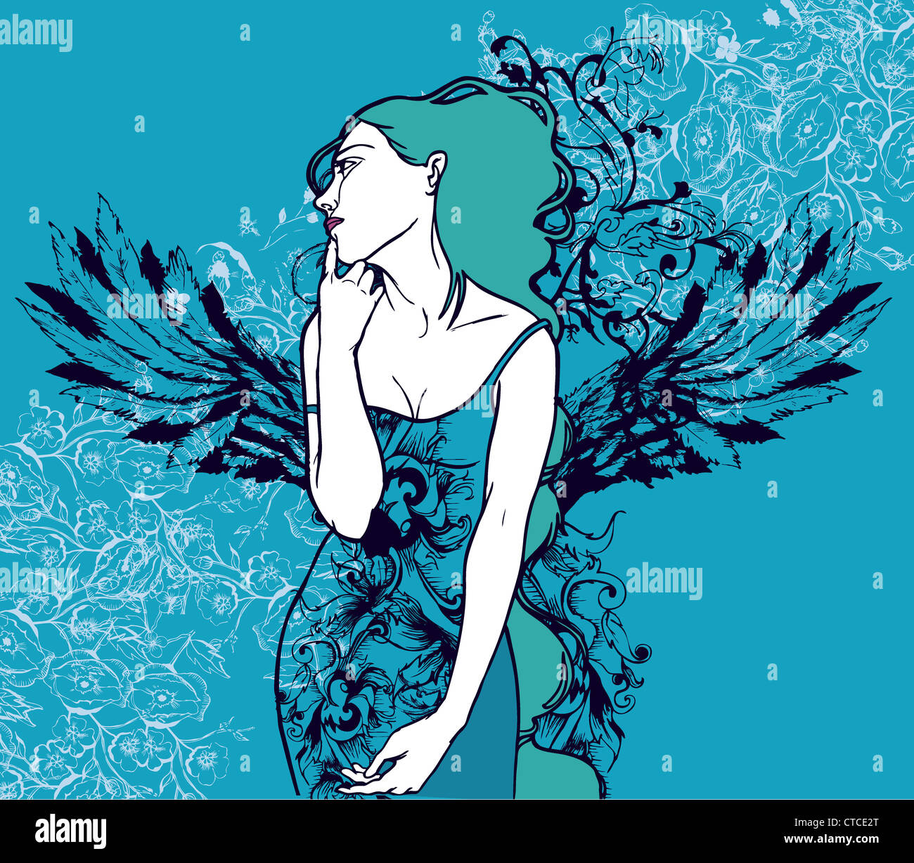 vintage background with woman vector illustration Stock Photo - Alamy