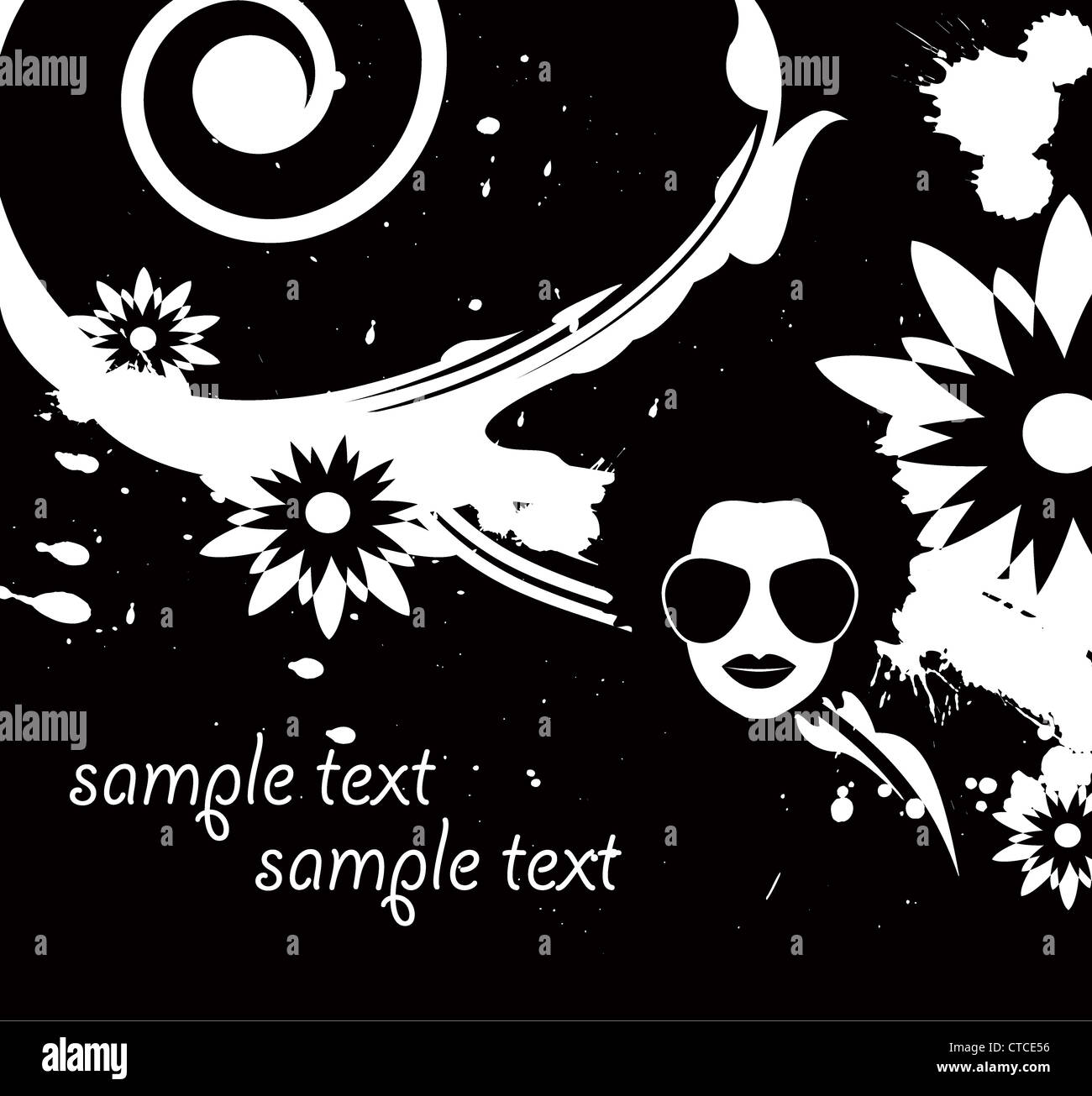 vector floral background with funky face and splash Stock Photo - Alamy