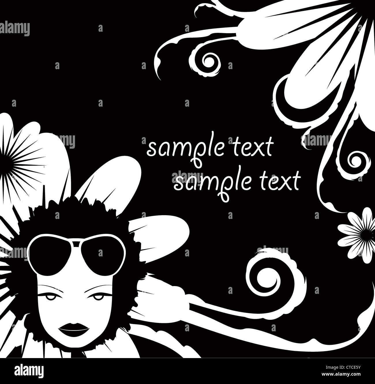 vector floral background with funky face Stock Photo - Alamy