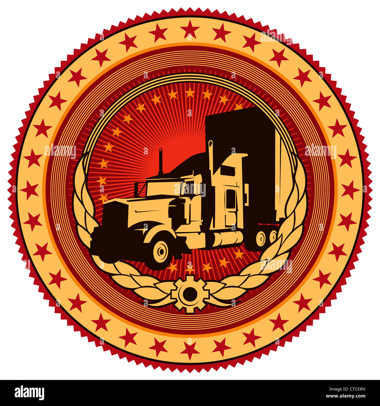 Illustrated emblem with big truck Stock Photo - Alamy