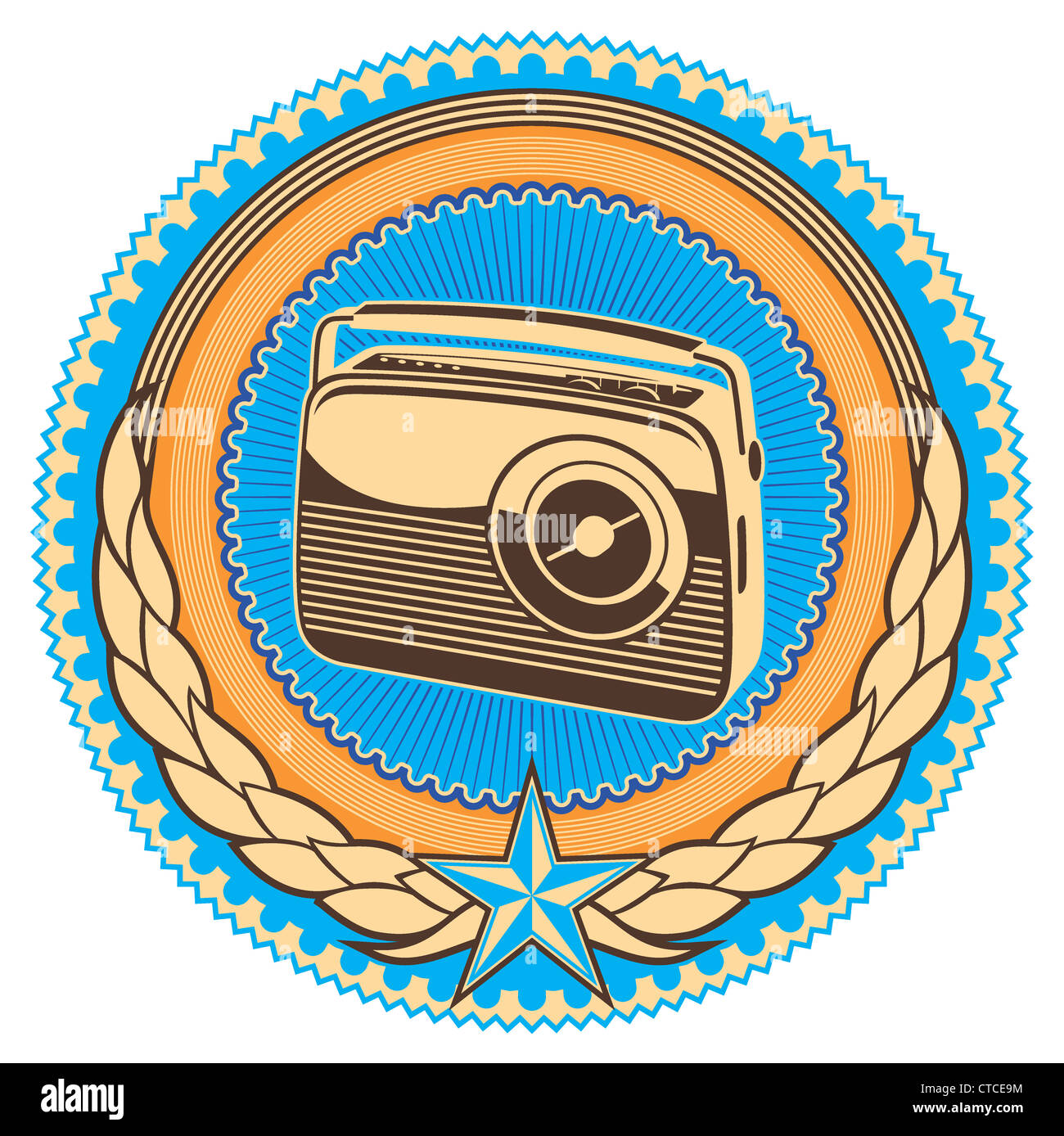 Illustrated emblem with retro radio Stock Photo - Alamy