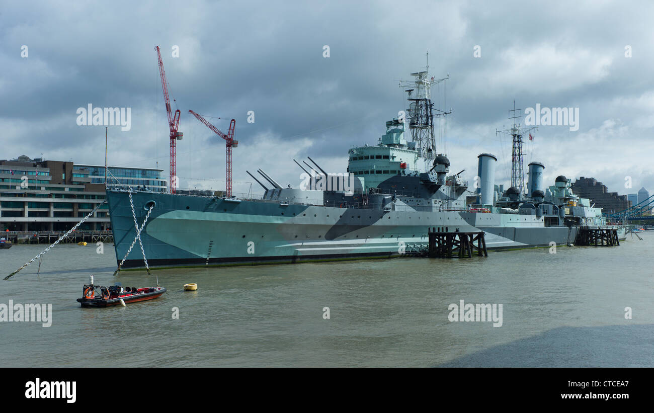 HMS Belfast WW2 warship, moored on the River Thames near to Tower ...