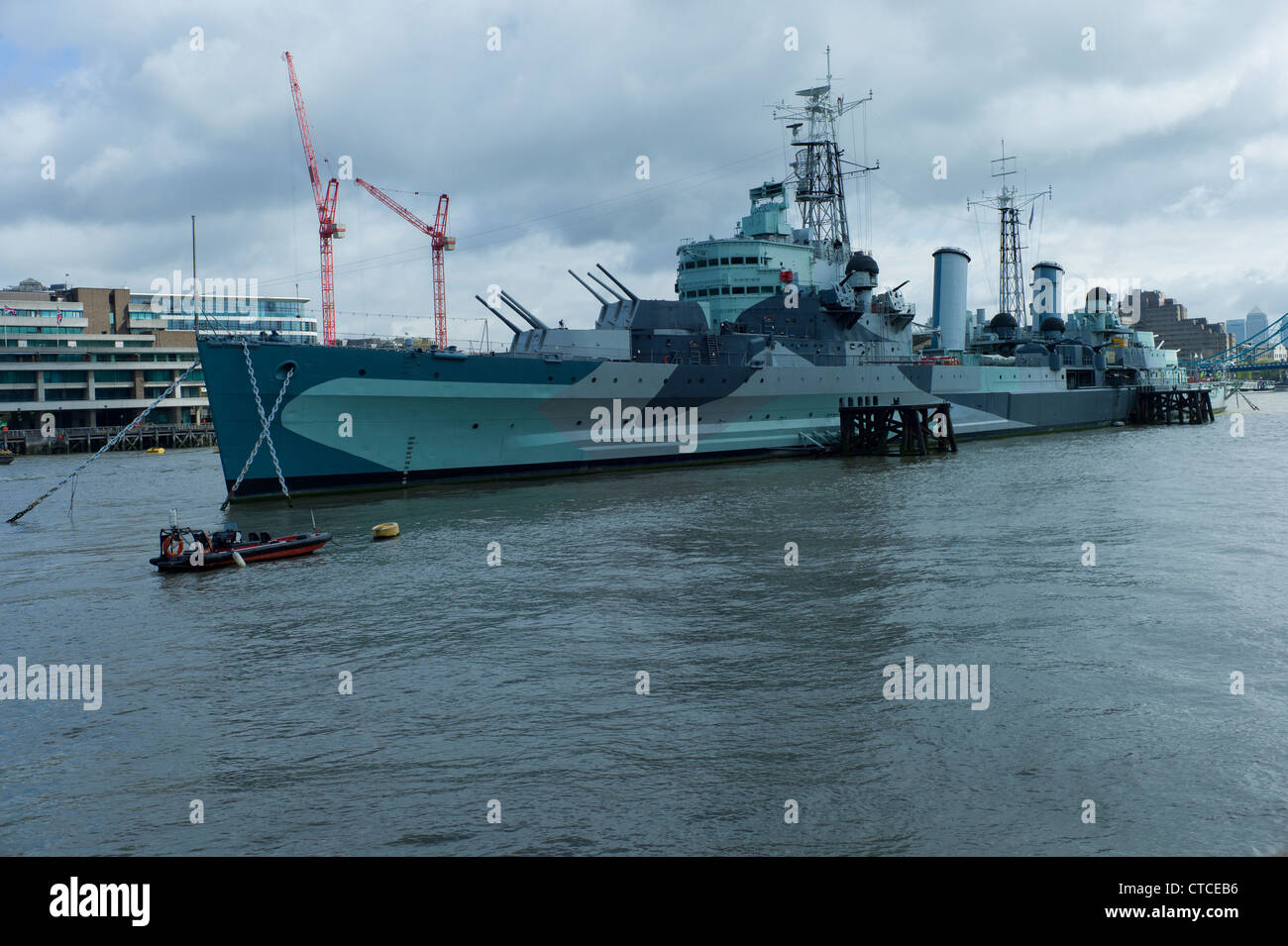 HMS Belfast WW2 warship, moored on the River Thames near to Tower ...
