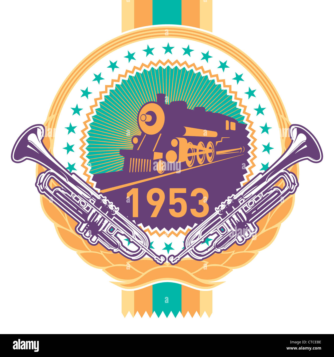 Illustrated label with vintage elements Stock Photo - Alamy