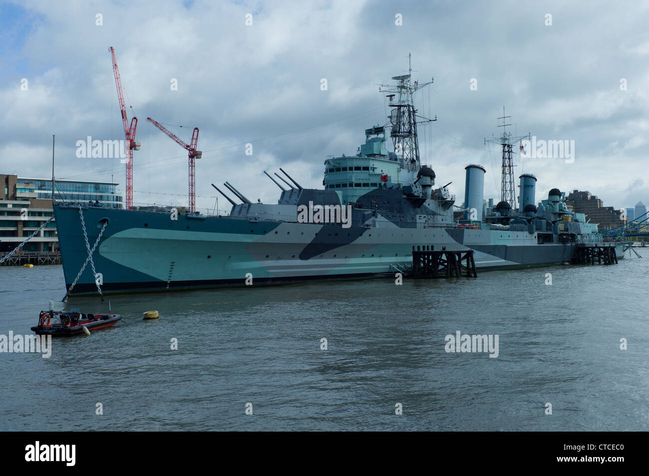 HMS Belfast WW2 warship, moored on the River Thames near to Tower ...