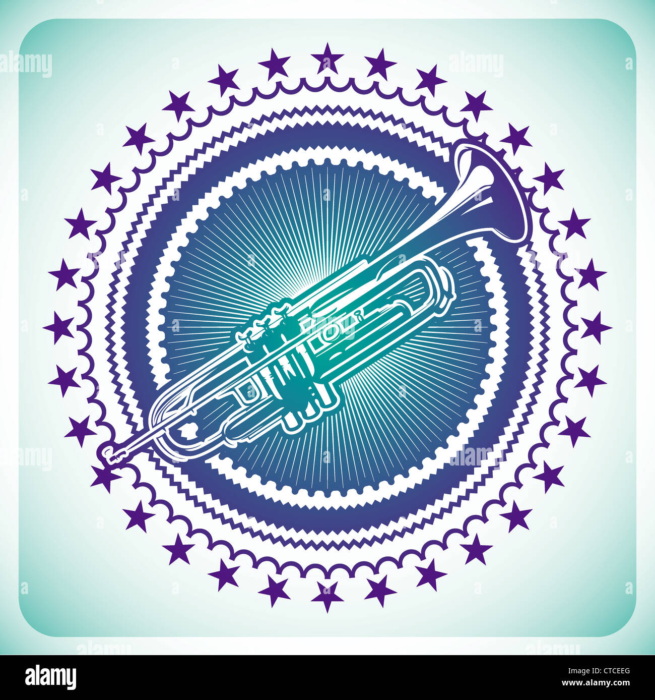 Illustrated modish label with trumpet Stock Photo - Alamy