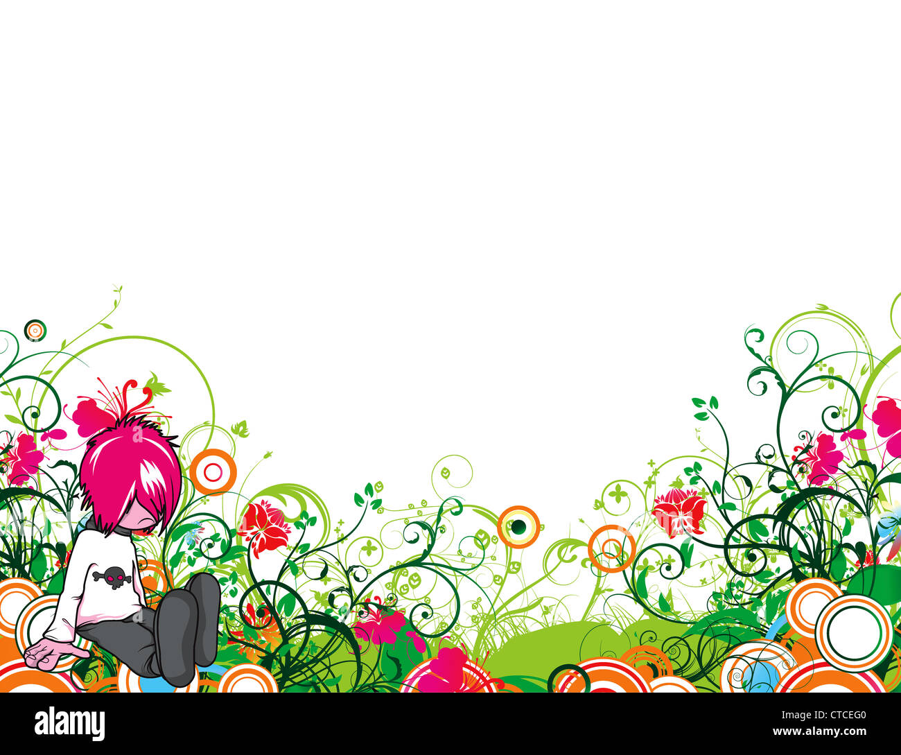 vector popart floral background with emo kid Stock Photo - Alamy