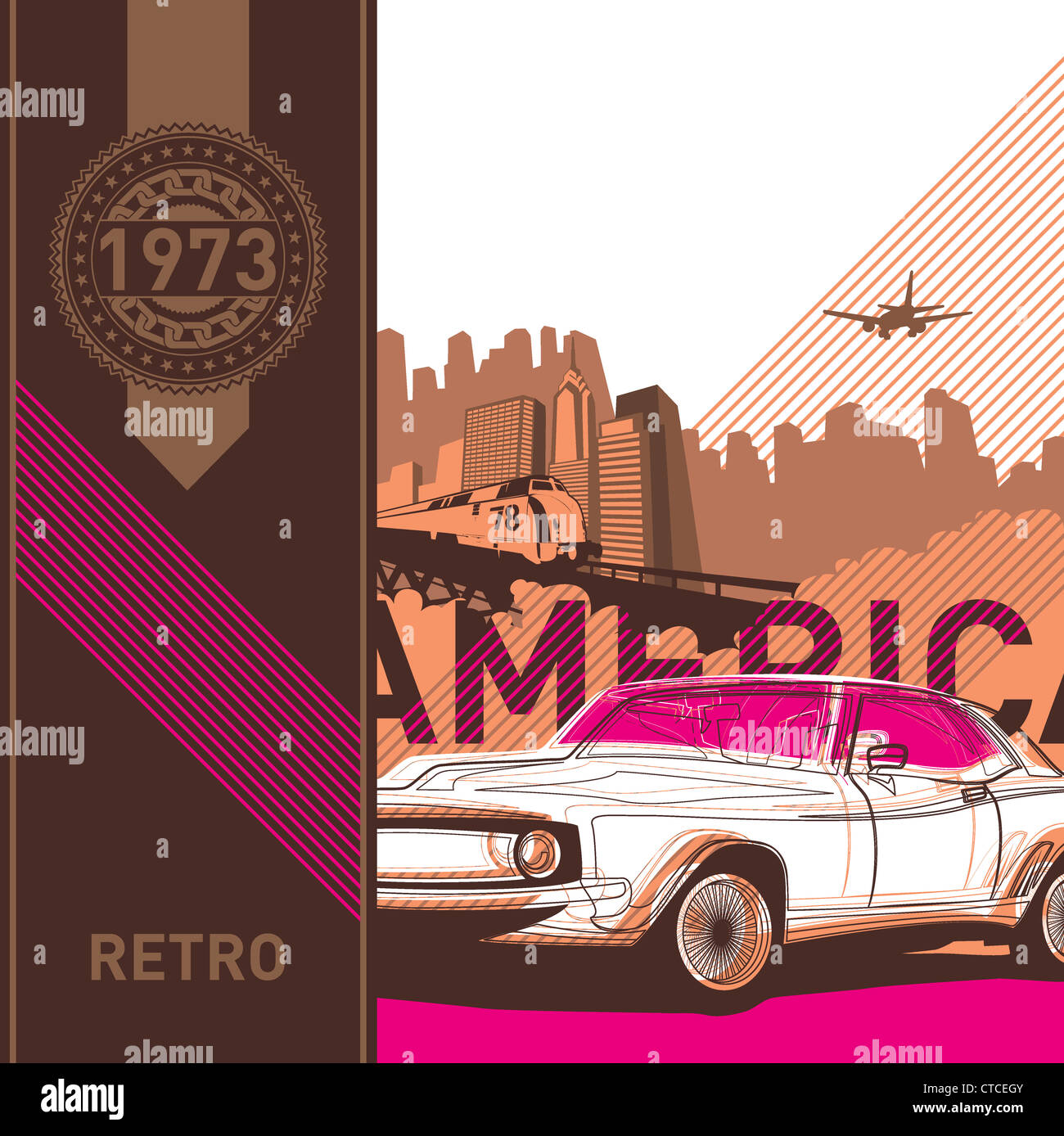 Illustrated retro background in american style Stock Photo - Alamy