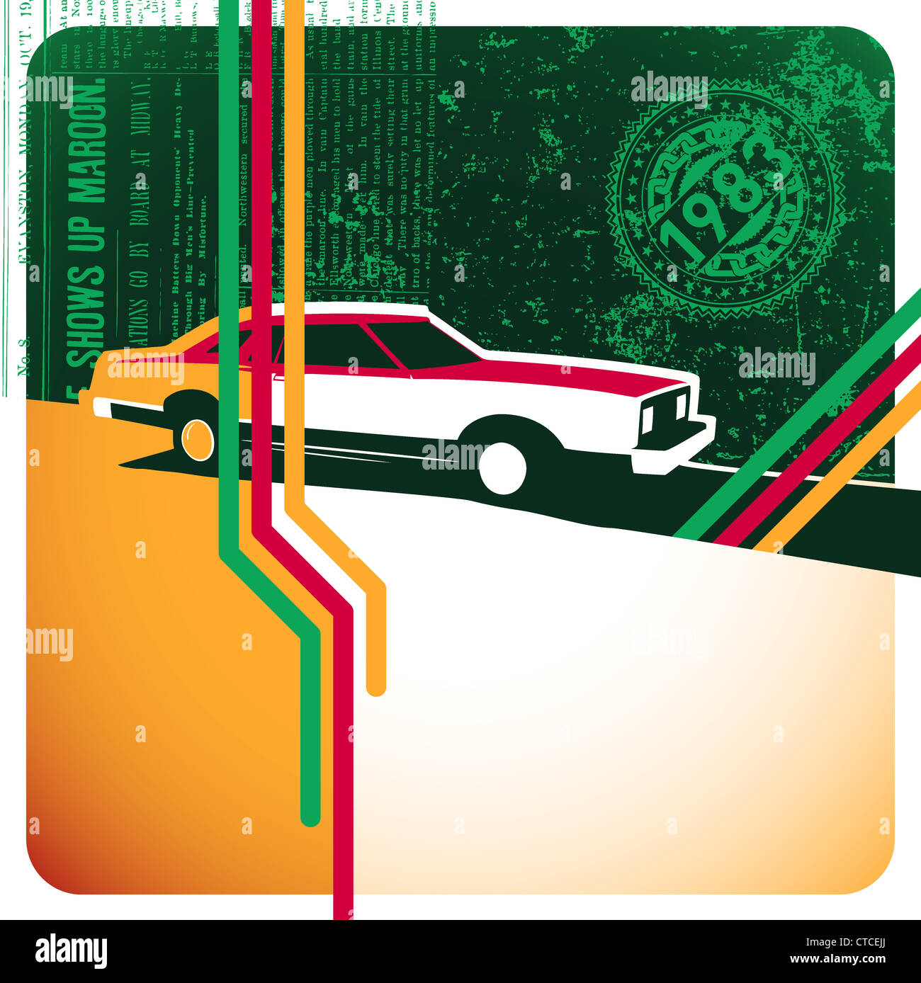 Illustrated retro layout with stylized car Stock Photo - Alamy