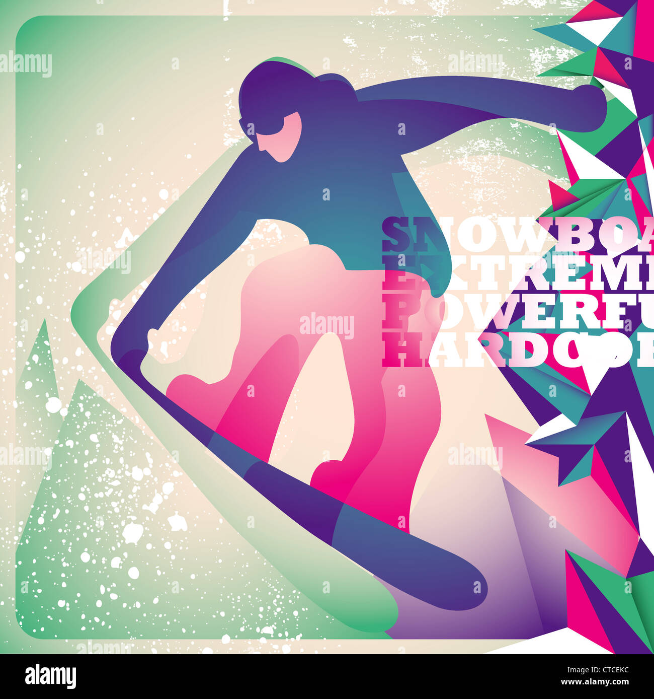 Illustrated snowboarding background Stock Photo - Alamy