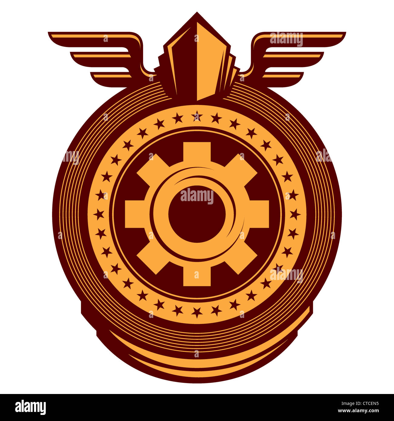 Illustrated working emblem with cogwheel Stock Photo - Alamy