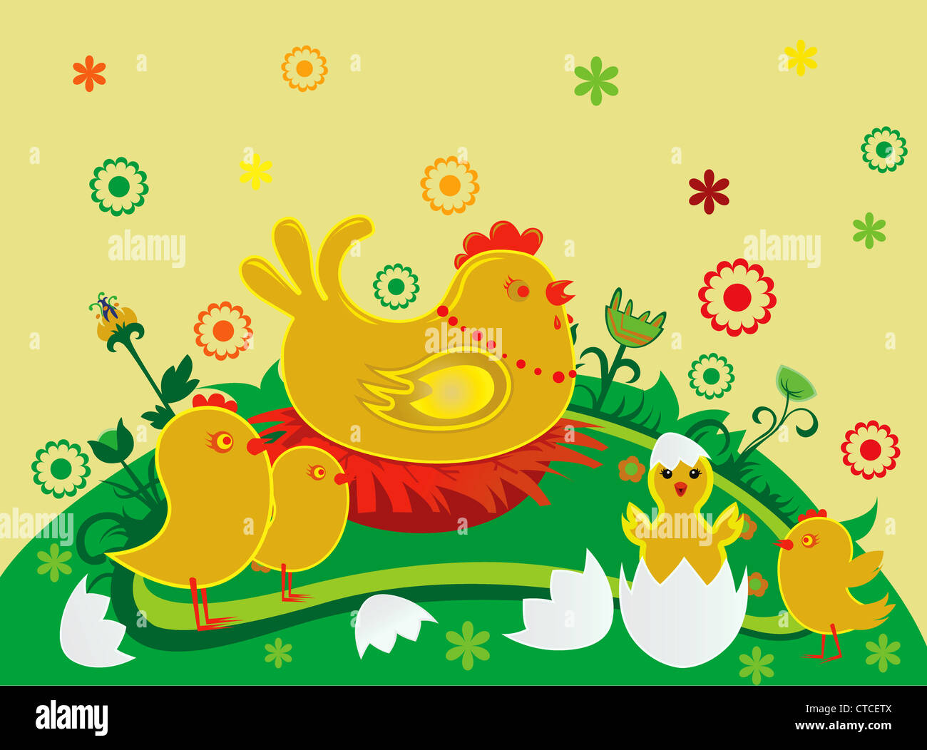 easter background with chickens vector illustration Stock Photo - Alamy