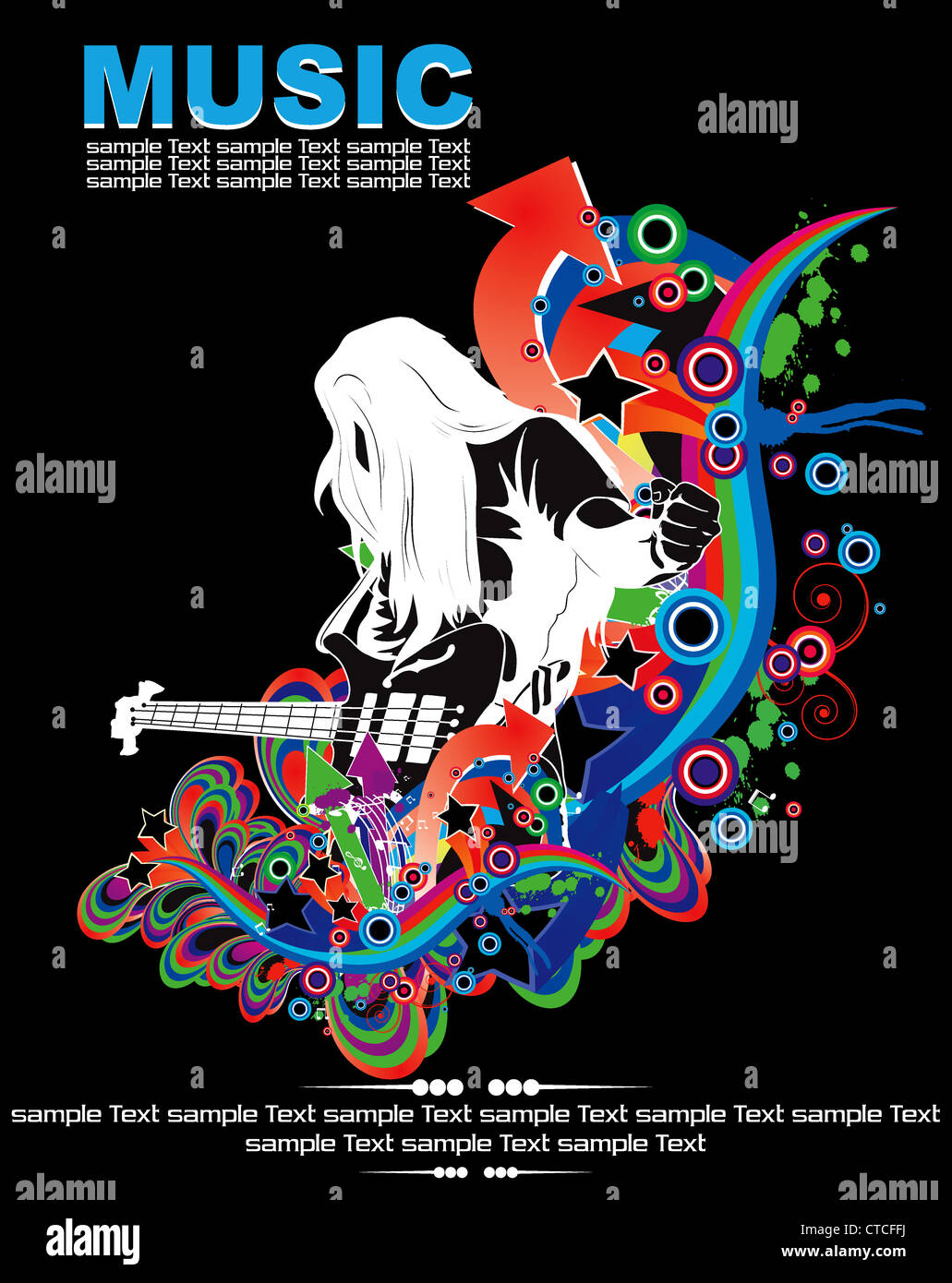 vector music background with guitar player Stock Photo - Alamy