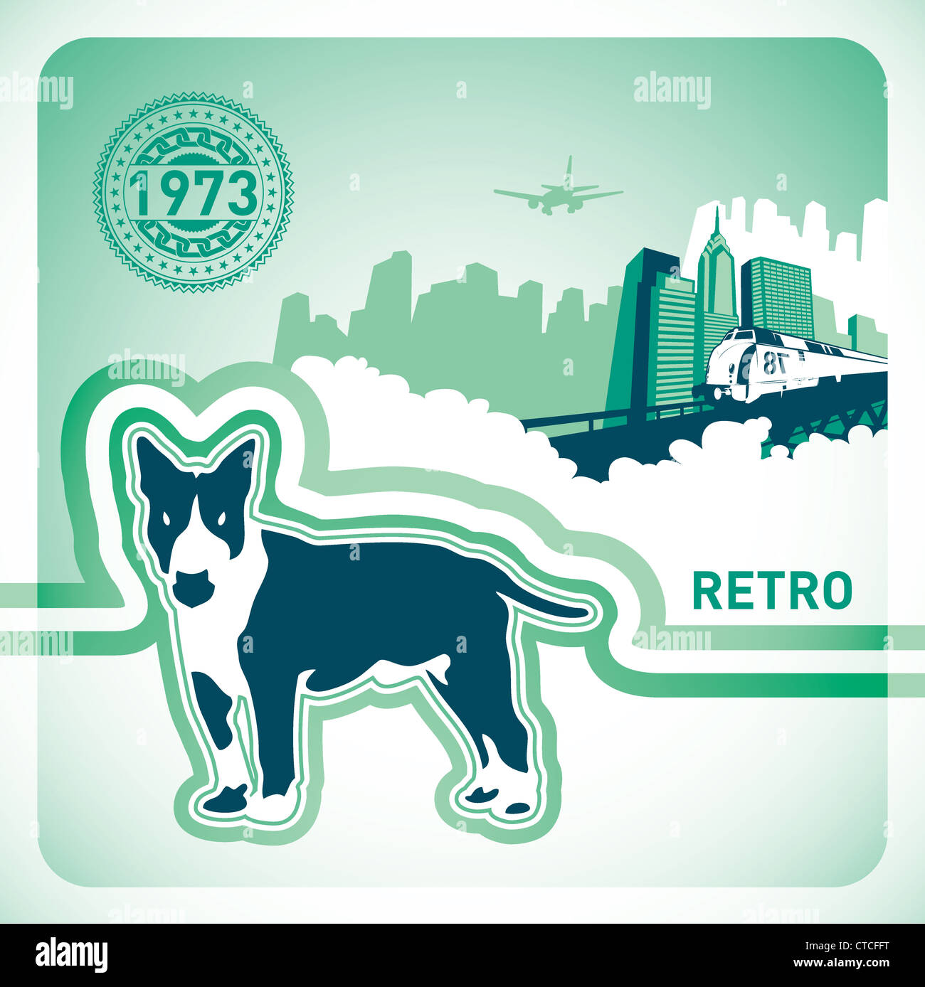 Retro background with illustrated dog Stock Photo - Alamy