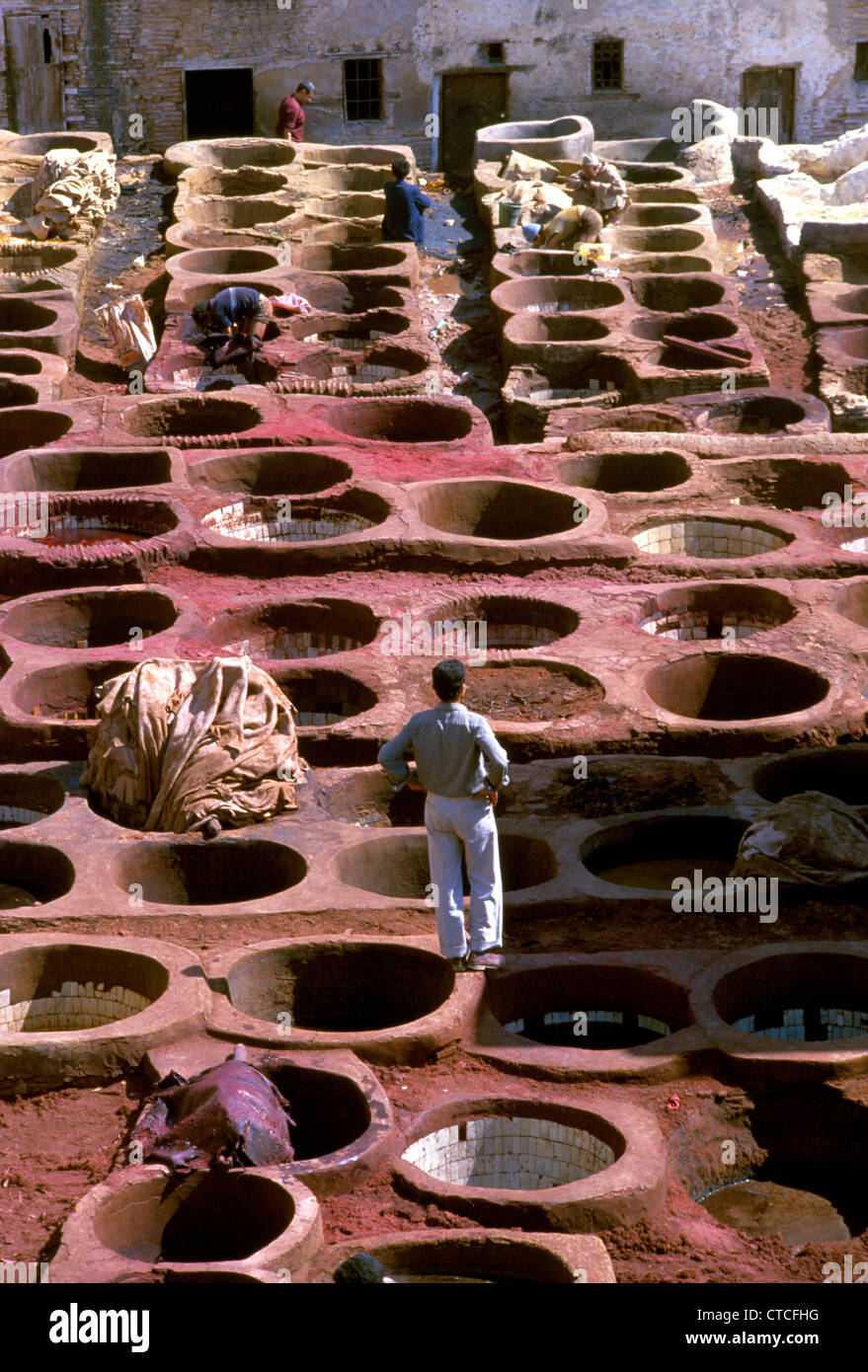 Fes Morocco Dye Vats In Old Medina Stock Photo - Alamy