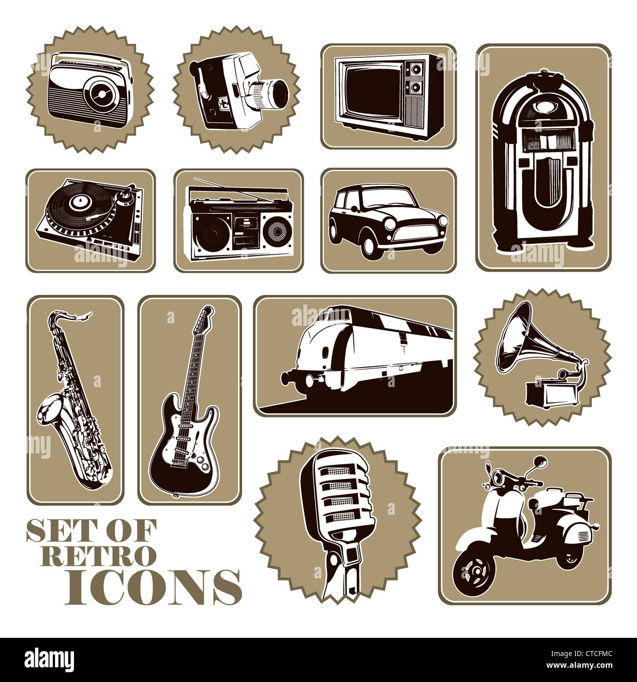 Set of different retro icons Stock Photo - Alamy