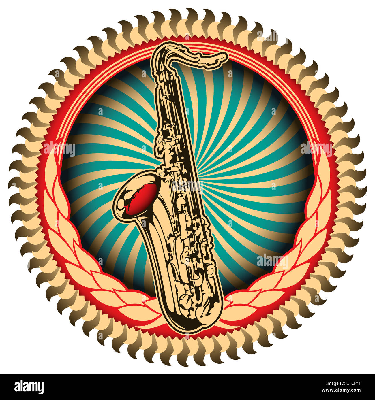 Stylish vintage label with saxophone Stock Photo - Alamy