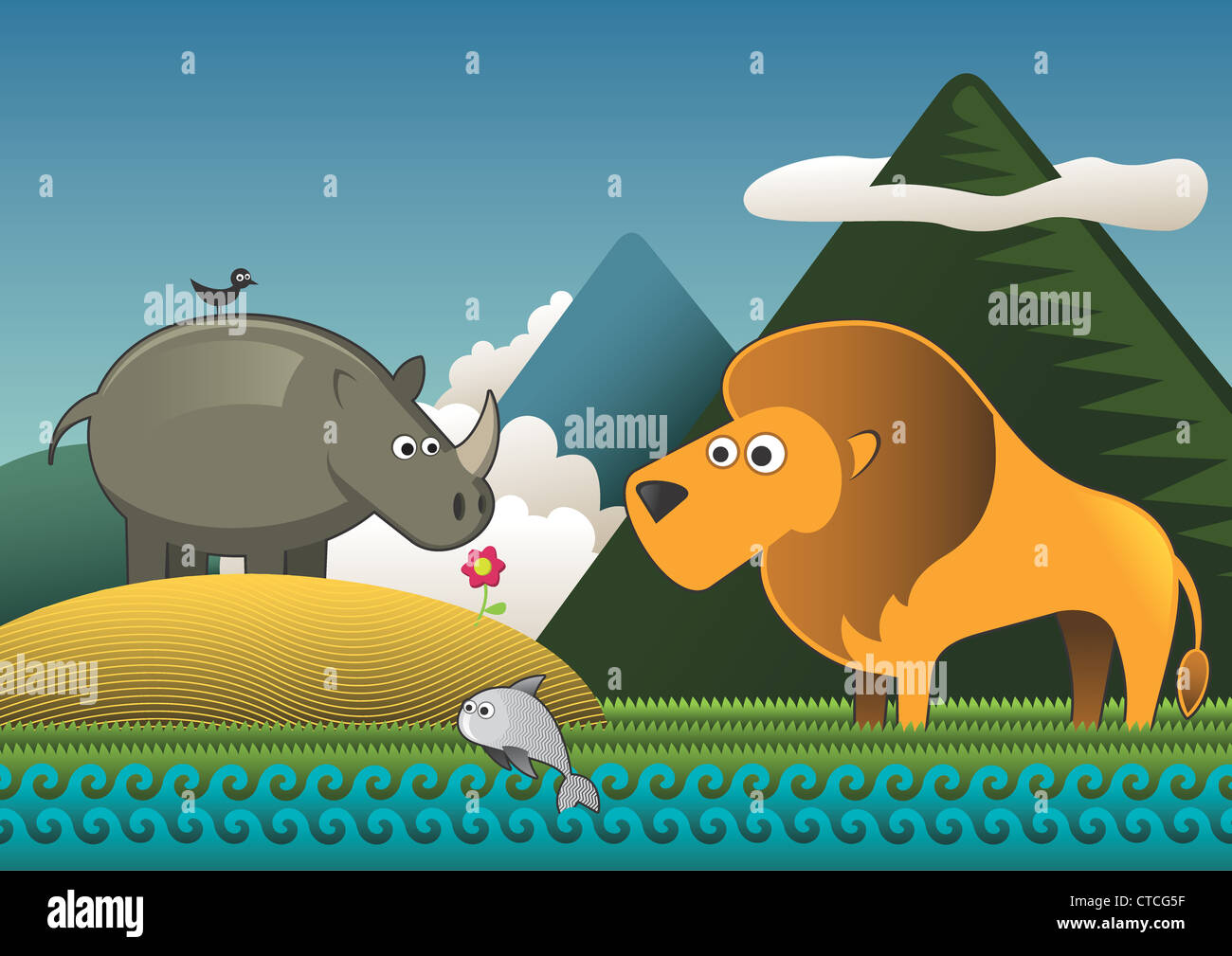 Tropical landscape wth wild animals Stock Photo - Alamy