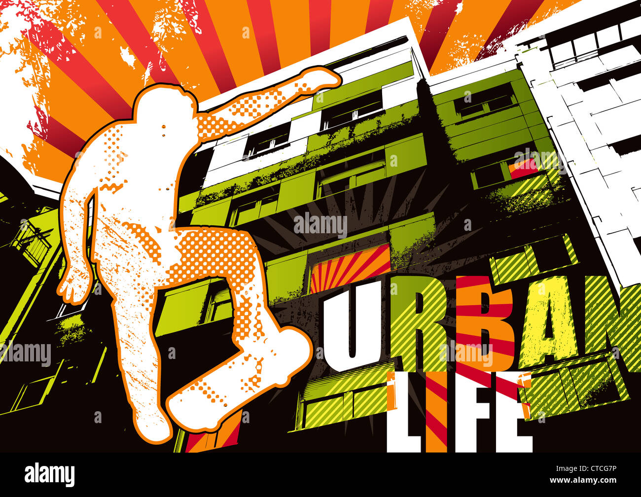 Urban life poster with skateboarder Stock Photo - Alamy